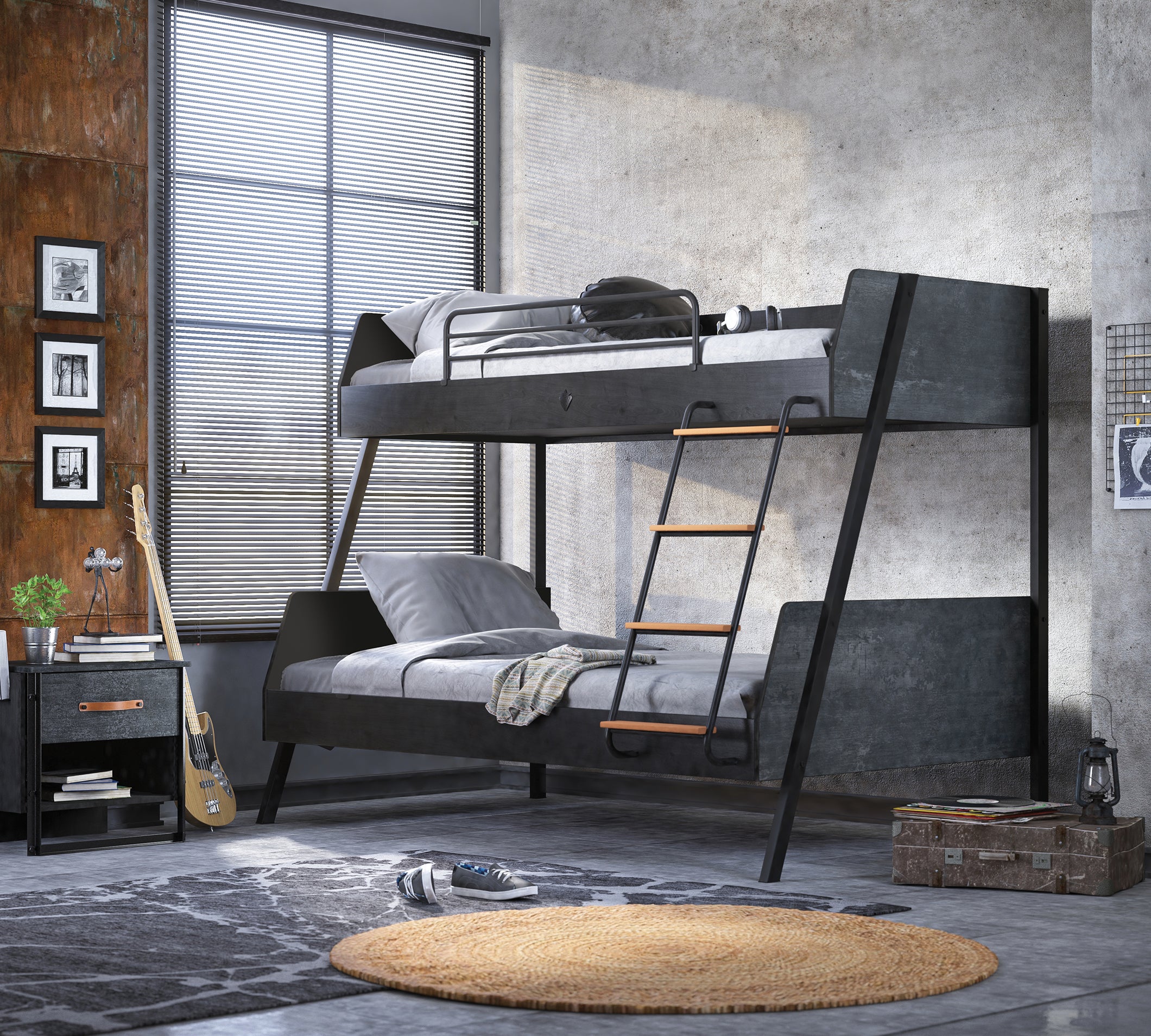 Dark Metal Geniş Ranza (90x200-120x200 cm) | Çilek Odası